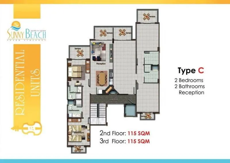 phase 2 - Two Bedroom 115 m2 Second & third
